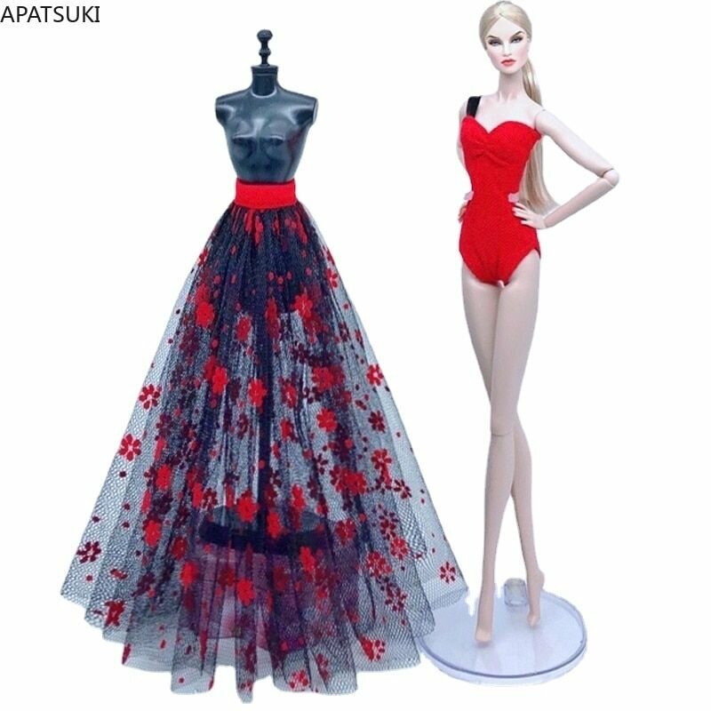 2шт/комплект красный купальник и цветочная юбка для куклы Барби