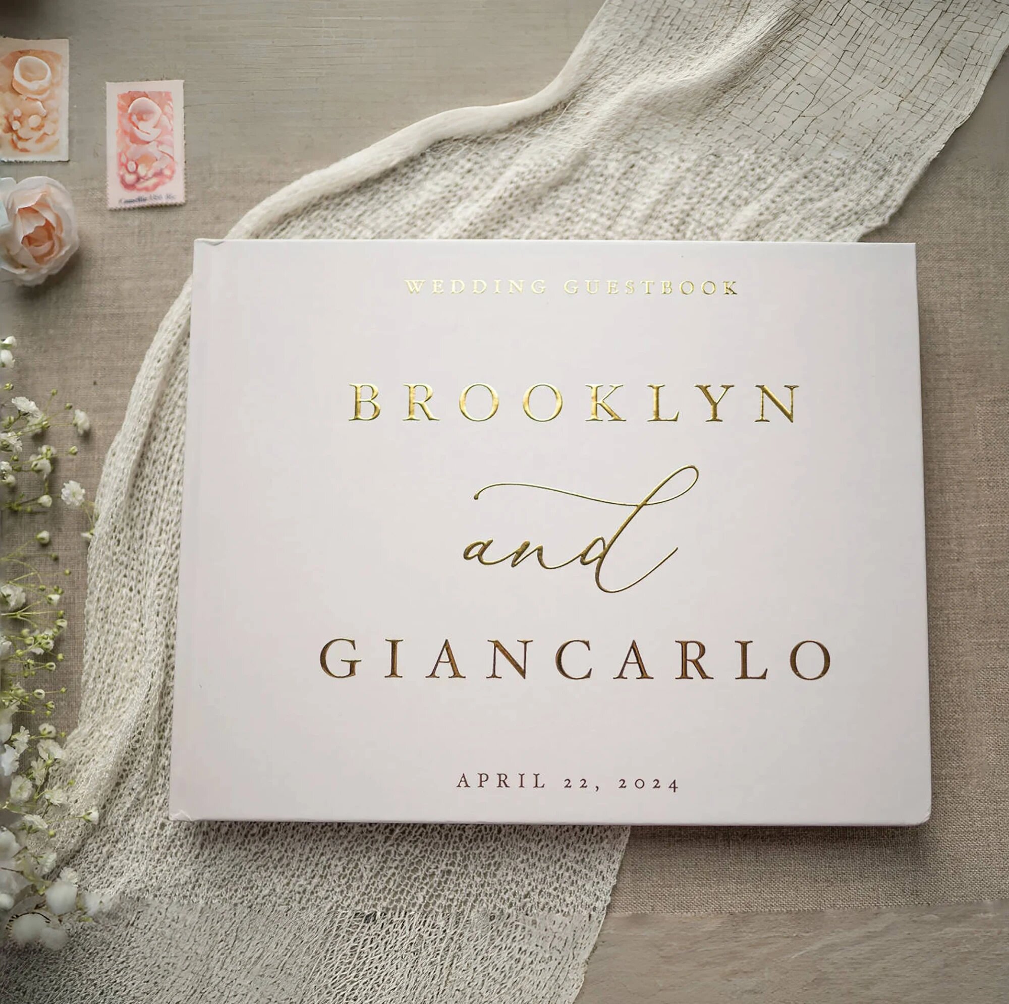 Гостевая книга для свадьбы White Rose Gold Text