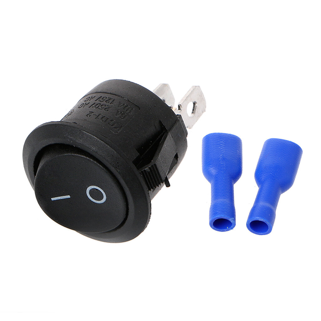 Выключатель, Черный круглый кнопочный выключатель SPDT + 2 гнездовых полностью изолированных клеммных разъема напряжения