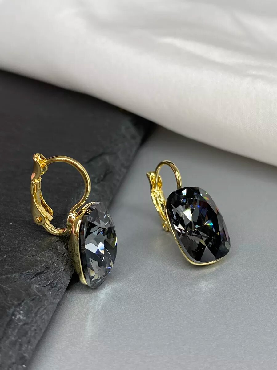 Серьги Amante crystal, хрусталь, размер 14 мм, желтый, серый, черный — фото 1