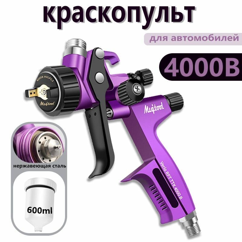 Краскопульт пневматический "HVLP", 1.3мм, 275л/мин, 2.0бар, 850г, лиловый