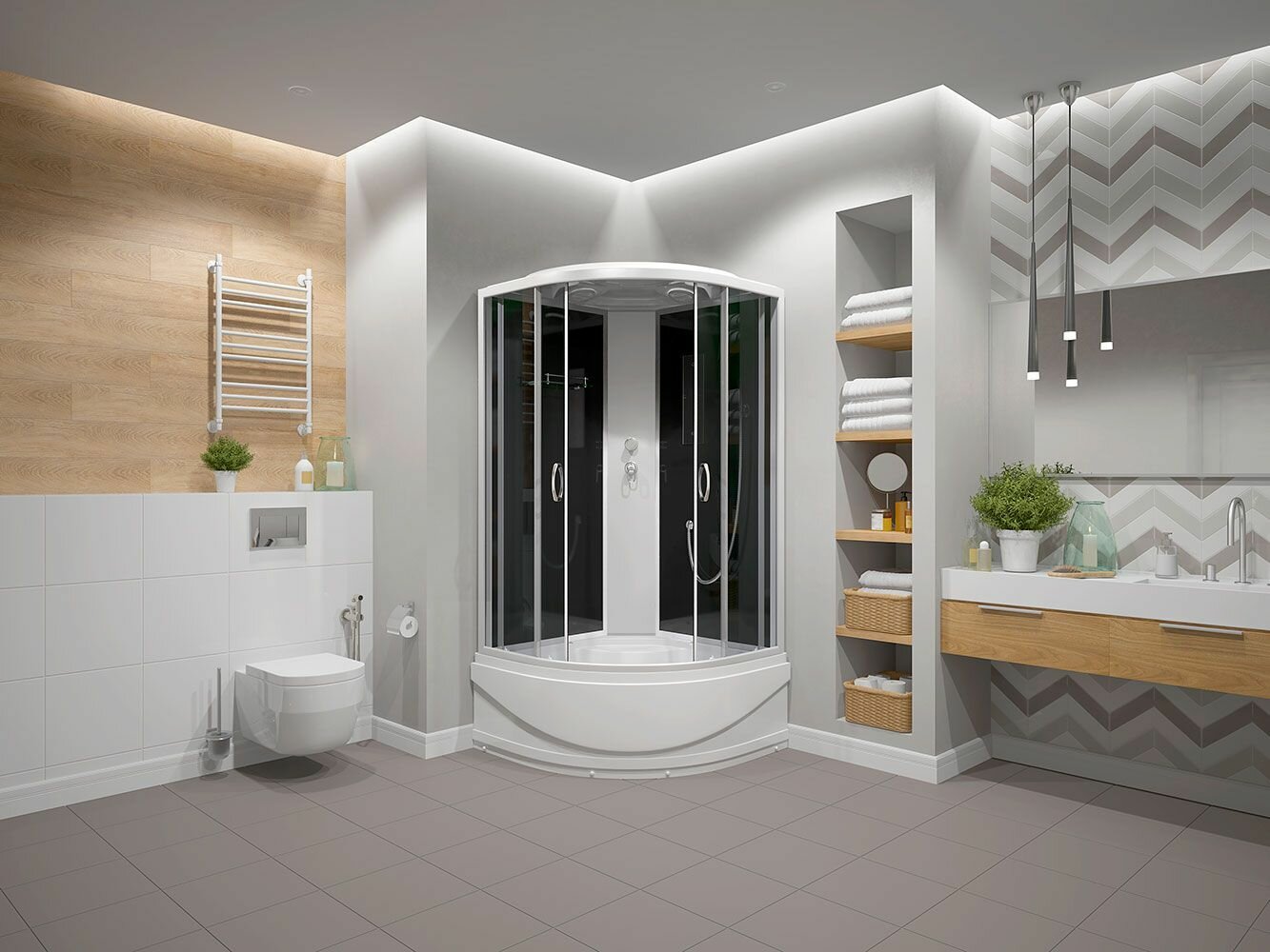 Душевая кабина ERLIT 80×80×215 см с высоким поддоном, крышей, сиденьем и тропическим душем