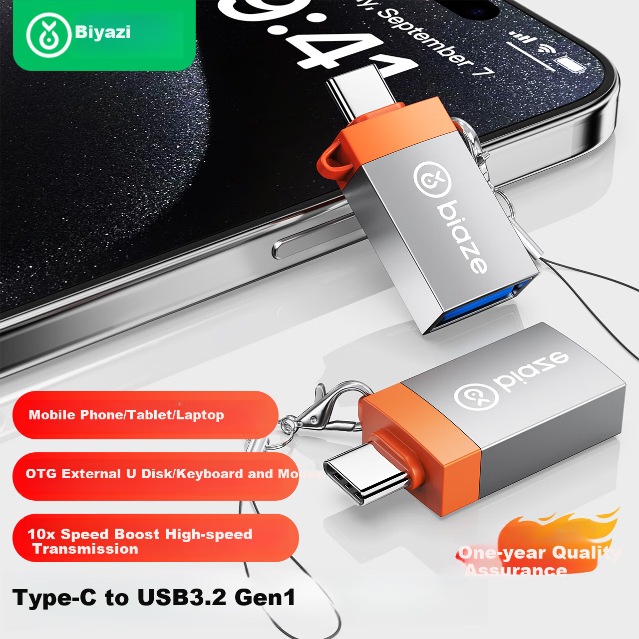 BIAZE Type-C OTG USB Adapter Type C Connector Apple 16/15 USB Flash Drive High Speed Data Converter Car Charger for Laptop Huawei Phone iPad