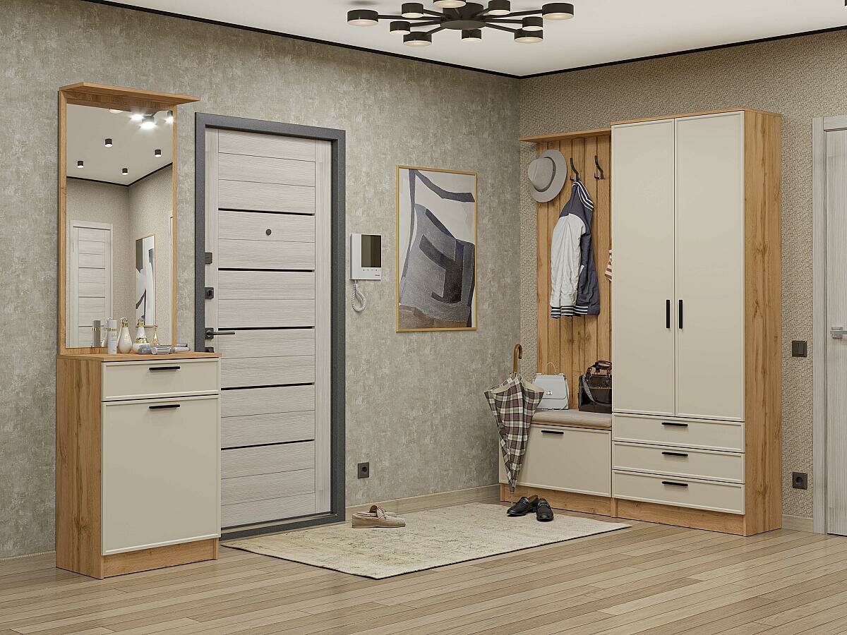 Прихожая Стиль 2.2 метра. Модульная. ЛДСП/МДФ Дуб Вотан/ Крем