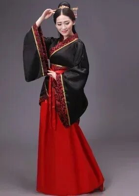Женский винтажный ханьфу Hanfu комплект XXL, 3-Black red