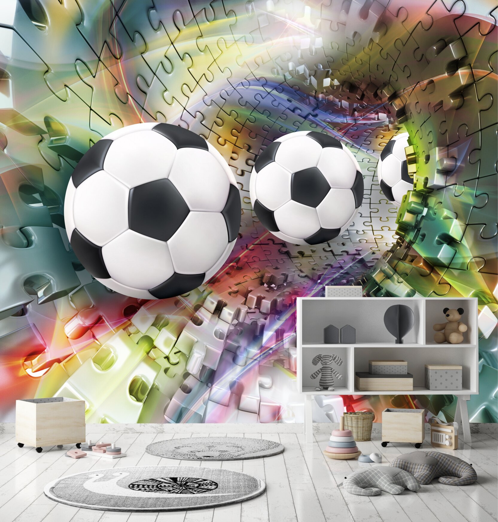 Фотообои флизелиновые Dekor Vinil в детскую, для мальчика "Футбольные мячи в туннеле" 300х270 см.