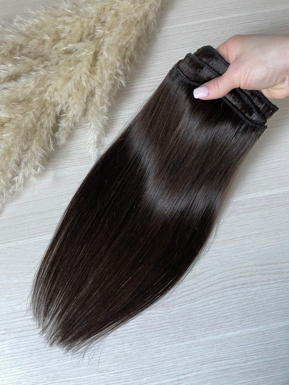 PREMIUM Натуральные накладные пряди на заколках для наращивания 40см 60г - горький шоколад #2 AMERA