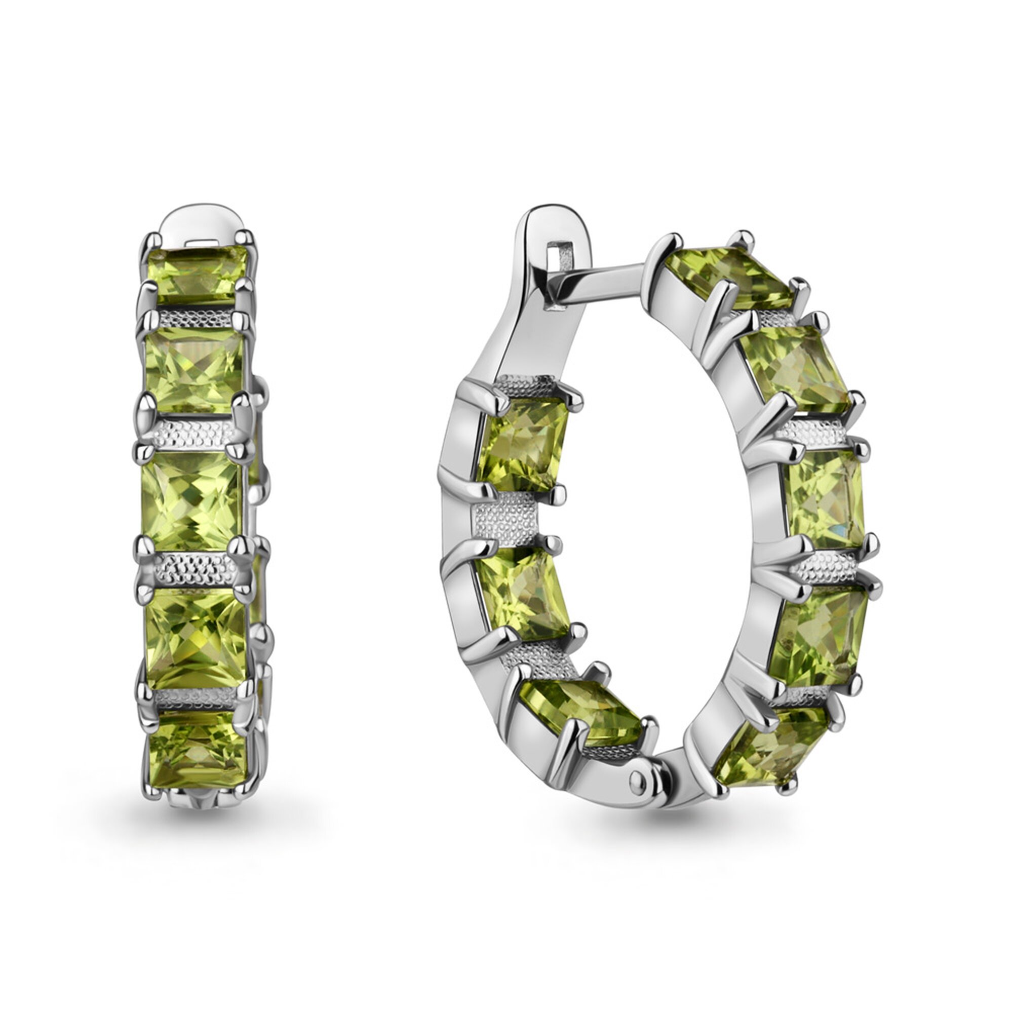 Серьги конго Diamant online, серебро, 925 проба, родирование, хризолит