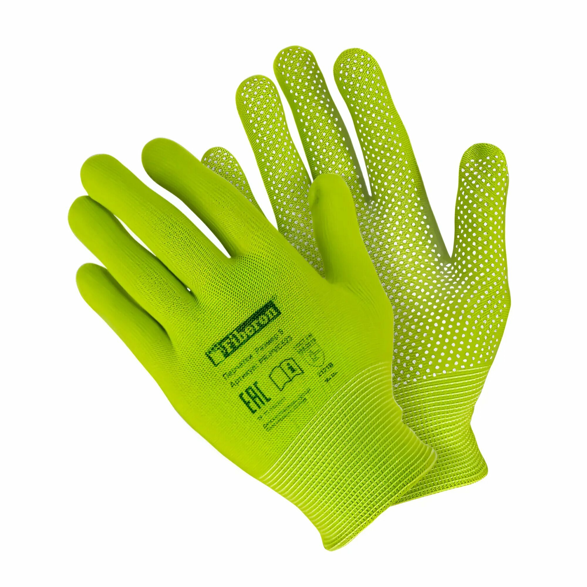 Fiberon Перчатки ПВХ с микроточками 9/L зеленый цвет защитные рабочие руки