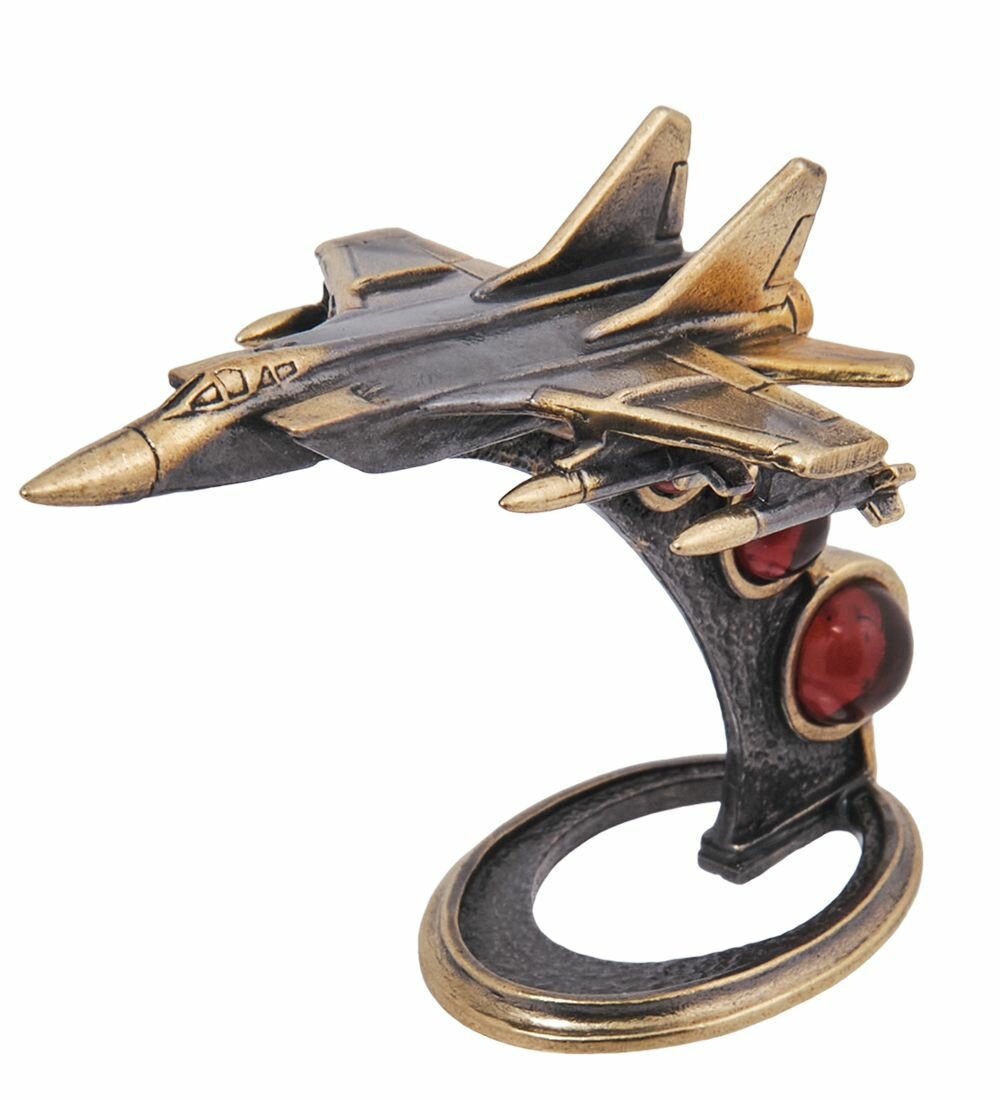 Фигурка "Самолет Истребитель МиГ-31" (латунь, янтарь)