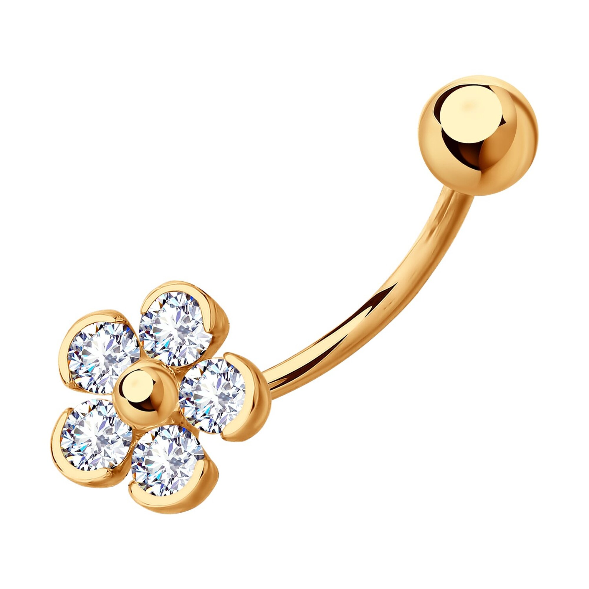 Пирсинг в пупок, красное золото, 585 проба, фианит