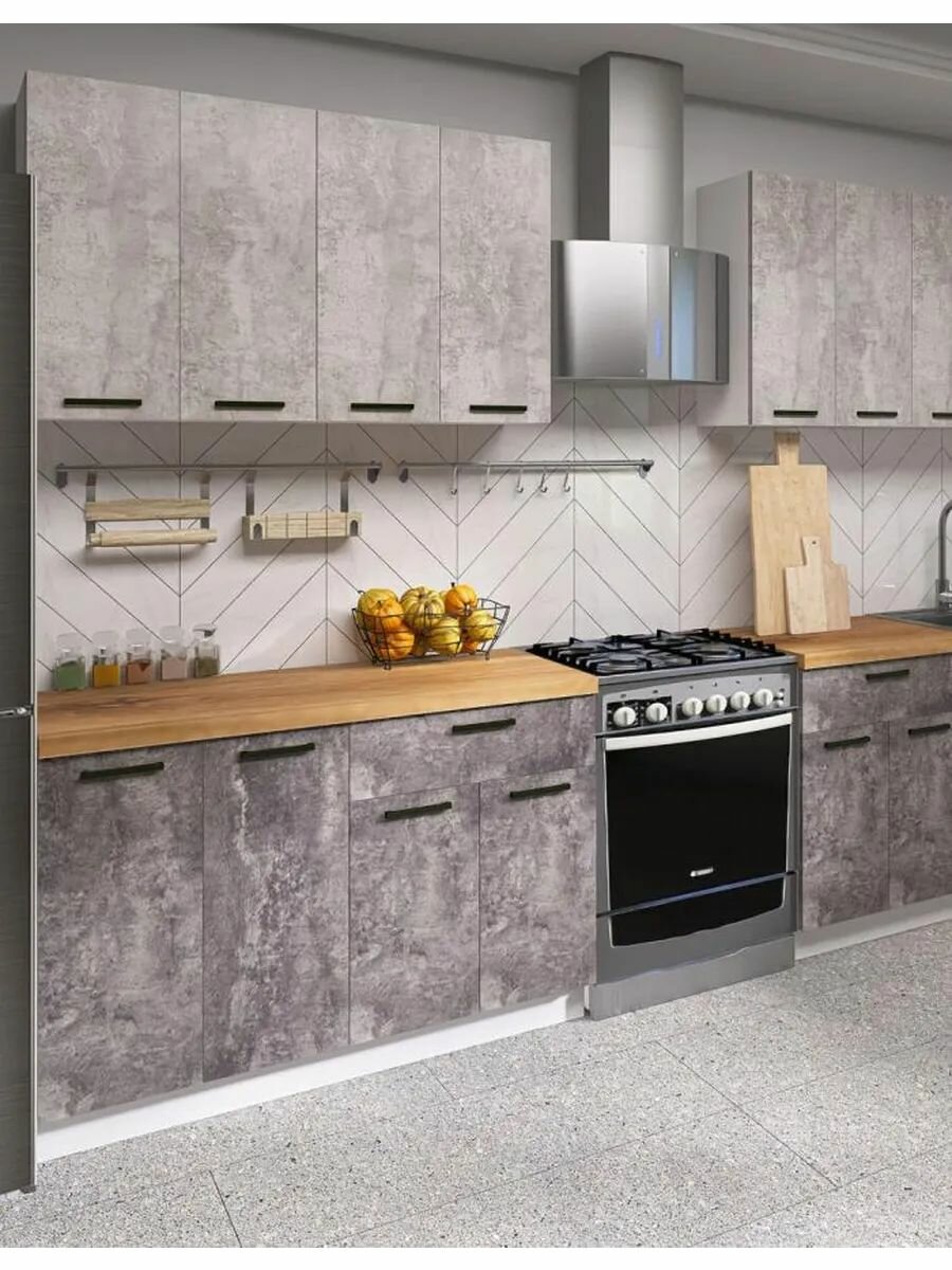 Кухонный гарнитур Урбан 2.4 м, мебель для дома и кухни, Белый / Цемент светлый / Цемент темный