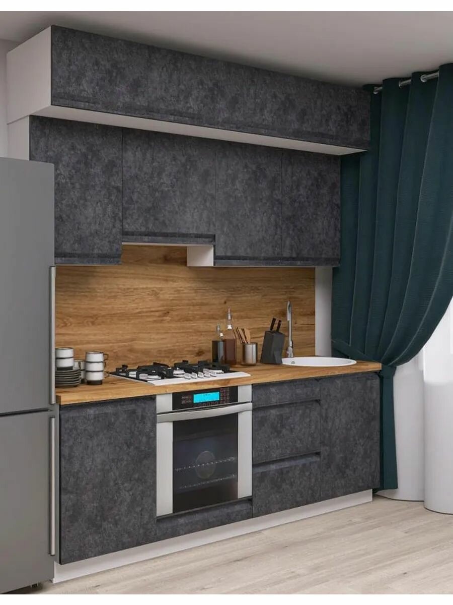 Кухонный гарнитур Велюр 2.1 м, мебель для дома и кухни, Белый / Бетон графит