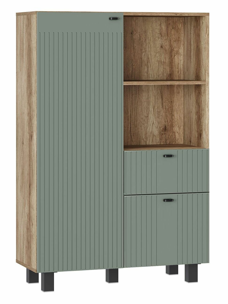 Комод для одежды и хранения вещей Олива с полками, с ящиком, 90.2х37.4х135.8 см, Дуб Каньон / Эвкалипт софт