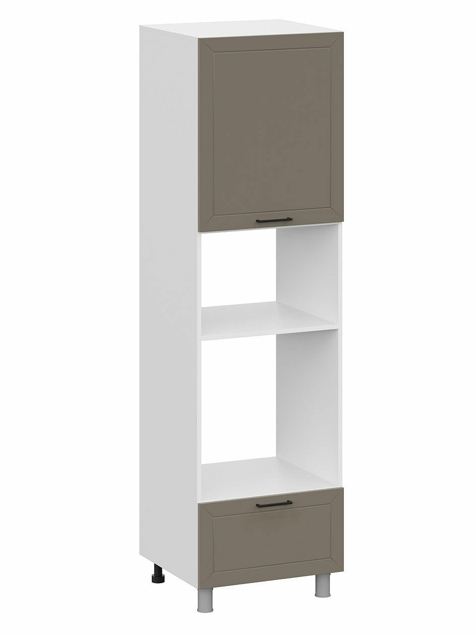 Кухонный модуль напольный, шкаф-пенал под духовку Сектор с полками, с ящиками, с доводчиками, 60х56.2х214 см, Белый / Базальт