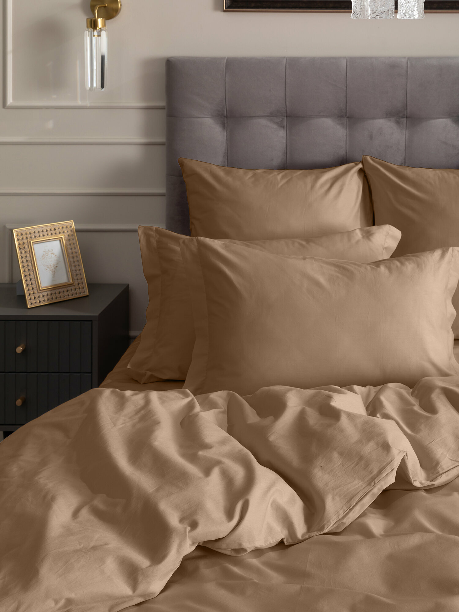 КПБ евро сатин "Cozy Home" (50х70) рис. 86006-11 Миндаль/Almond/Almond