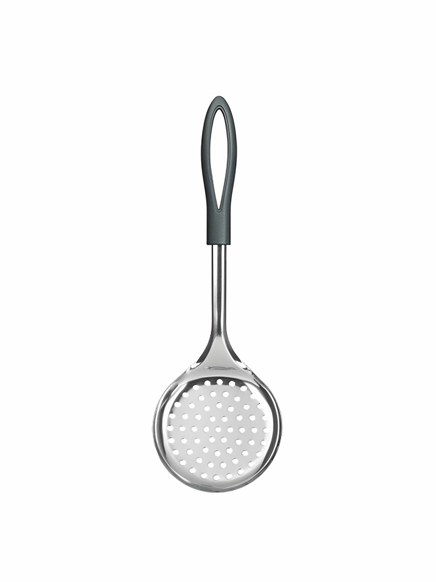 Шумовка нержавеющая сталь, с серой пластиковой ручкой, с петлей для подвешивания Nerro