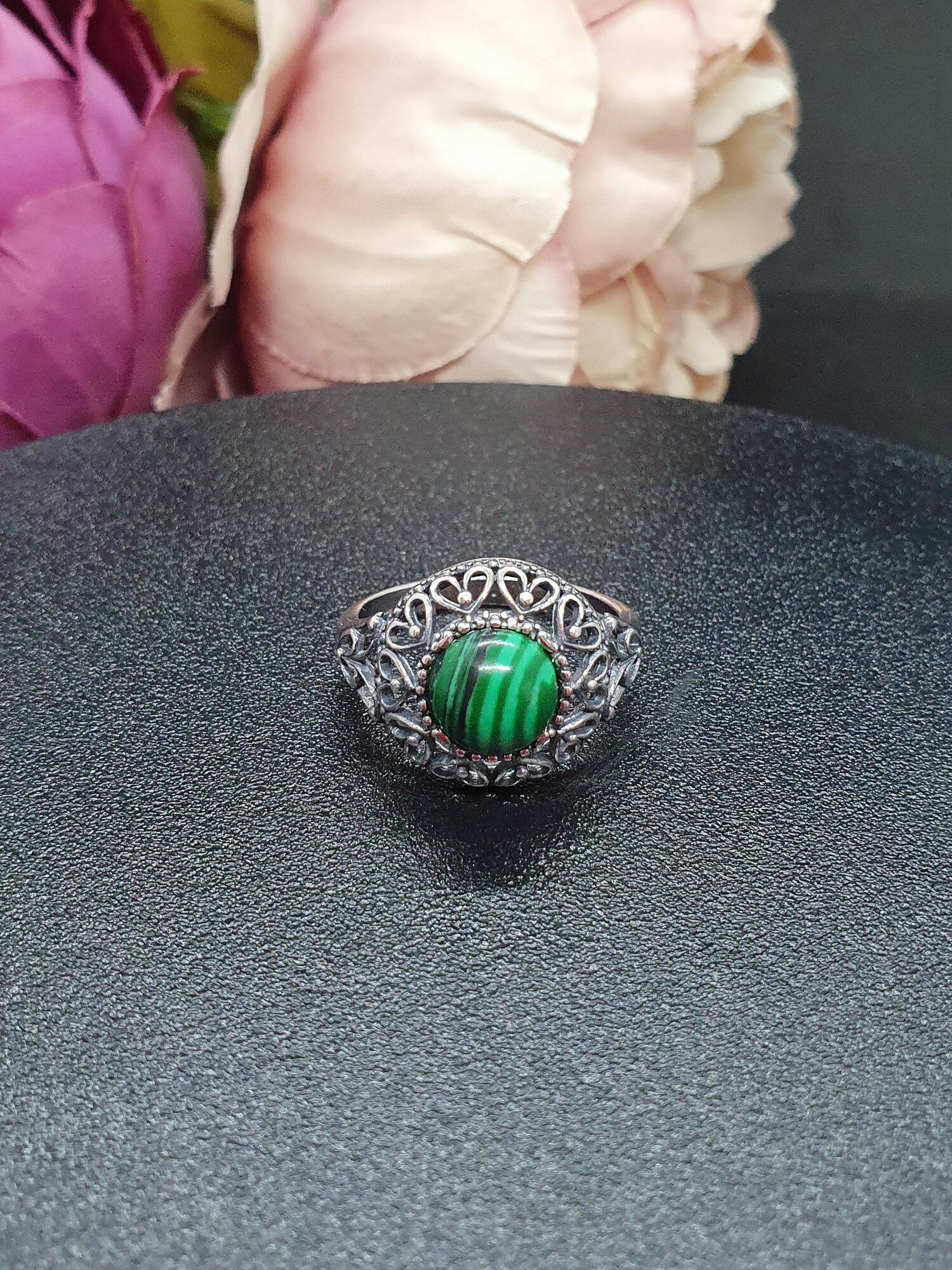 Кольцо, малахит, искусственный камень