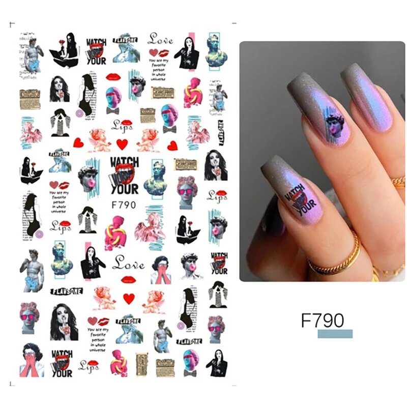 Черно-белая любовь Абстрактный цветок Нейл Арт Украшение ногтей Слайдер Сексуальная женщина Наклейка для ногтей DIY Принадлежности для ногтей Наклейки для ногтей наклейки на ногти