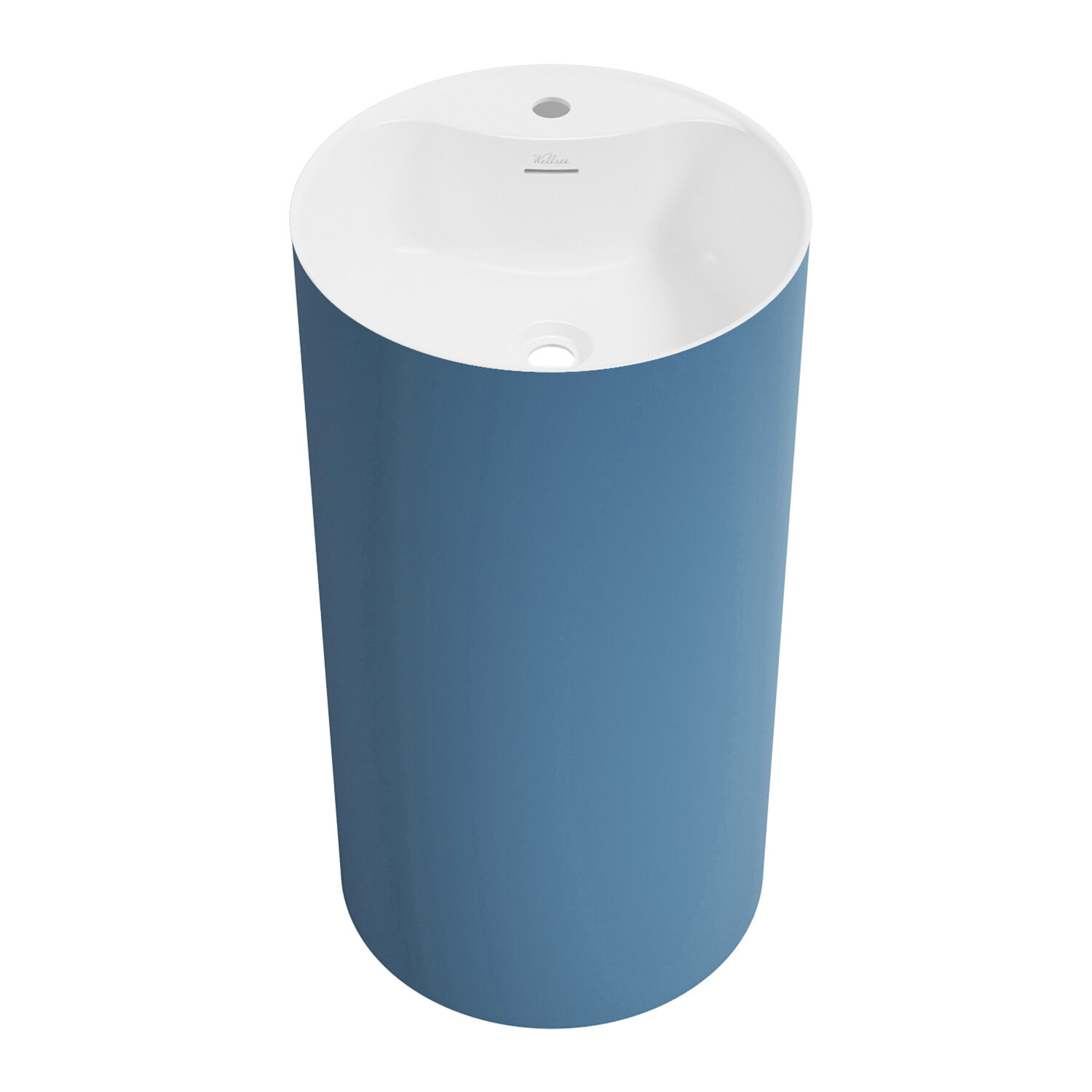 Круглая напольная раковина для ванной Wellsee Chalice Perfection 230629000: напольная отдельностоящая раковина моноблок из акрила, размер 45х45х85 см, чаша в цвете глянцевый белый (стенки матовые темно-синие)