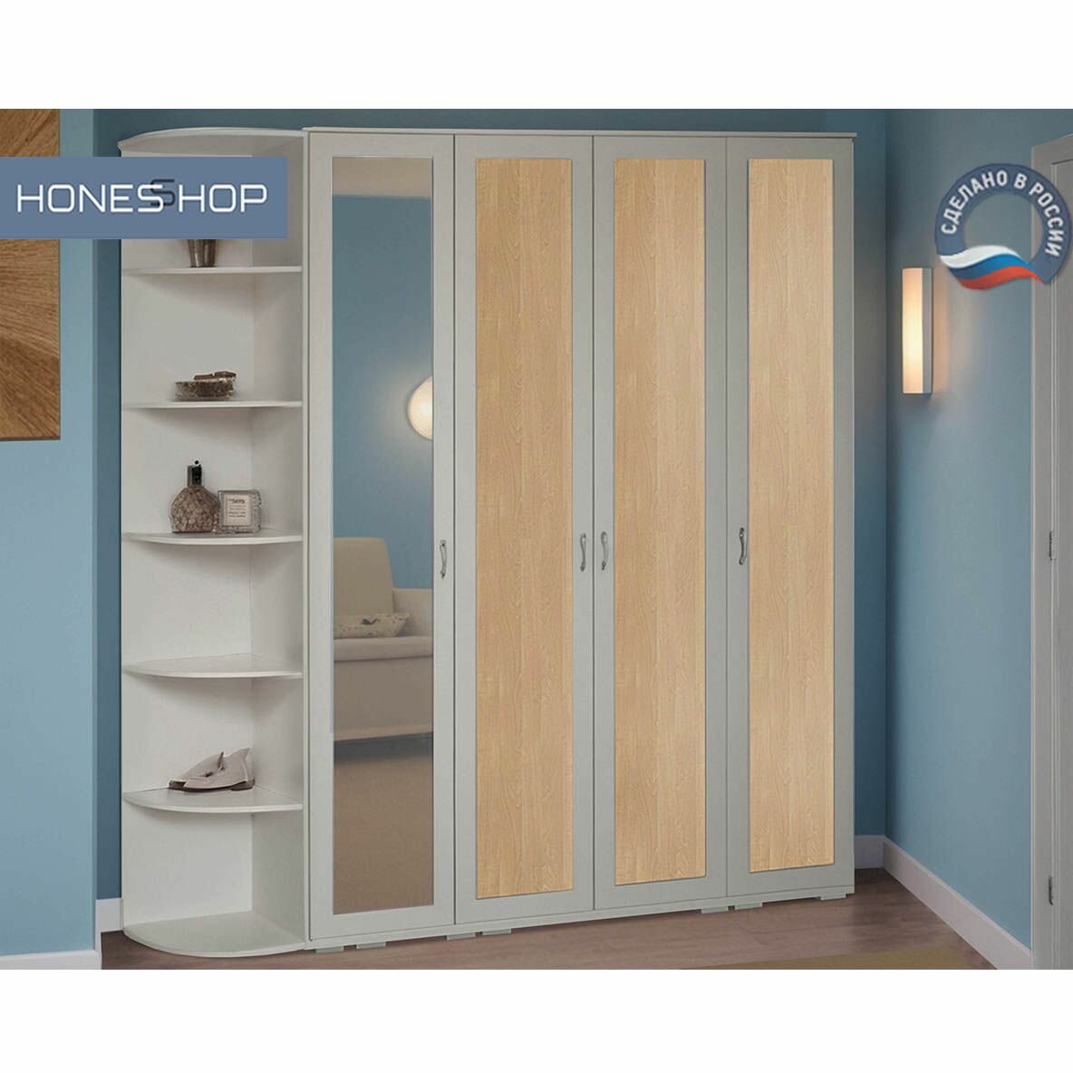 Шкаф распашной Артея ЛДСП корпус белый/фасад береза, 190х65х210