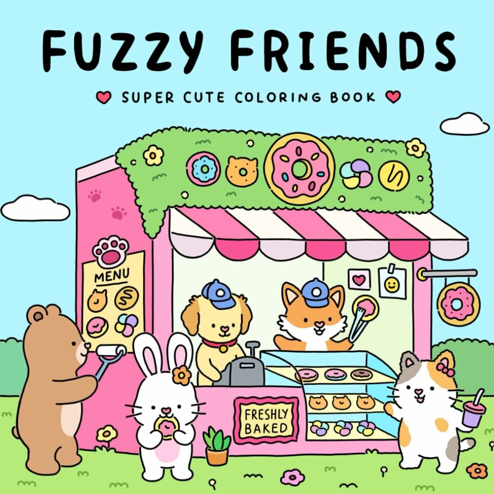 Книга для раскрашивания Fuzzy Friends, антистресс, 40 иллюстраций, 18x25 см