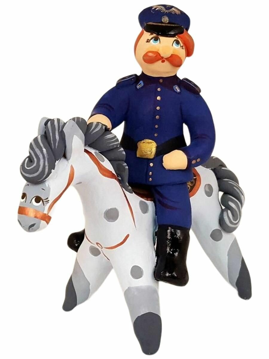 Всадник на коне - военный, Ковровская глиняная игрушка, ручная авторская работа