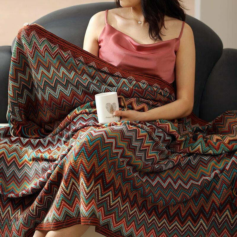 Плед вязаный, пончо , Хлопок, 130 см х 220 см