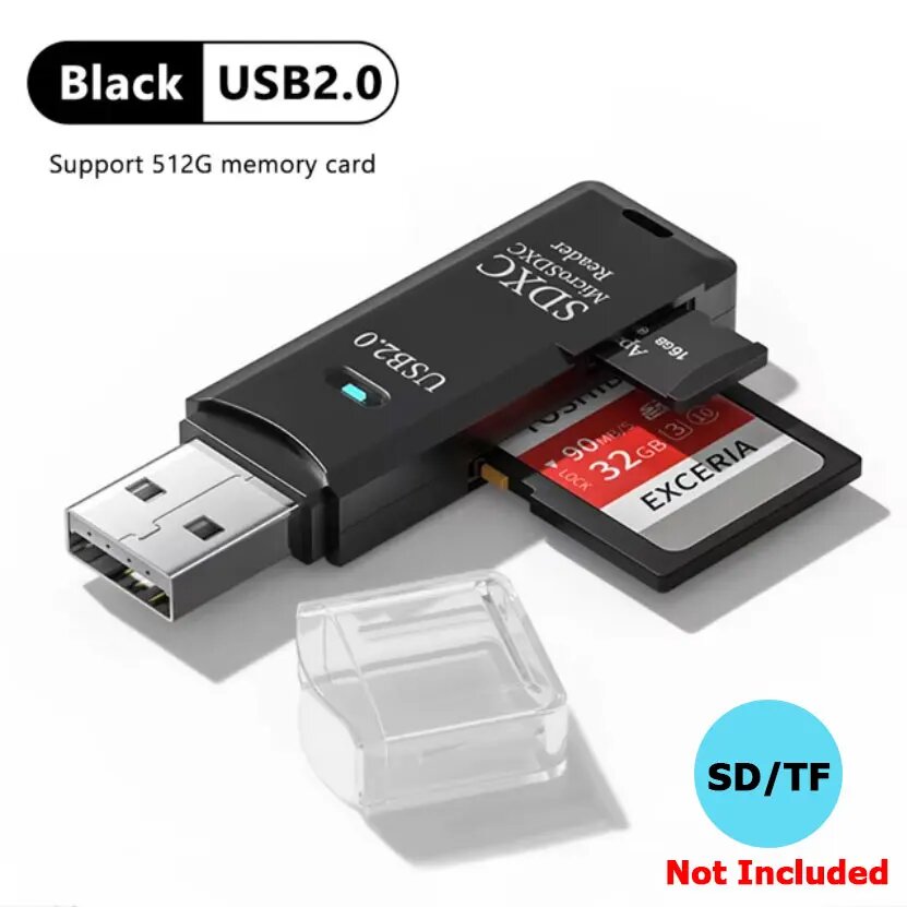 YTYIN TF+SD 2-в-1 кардридер USB 3.0/2.0 белый/черный Black - USB 2.0