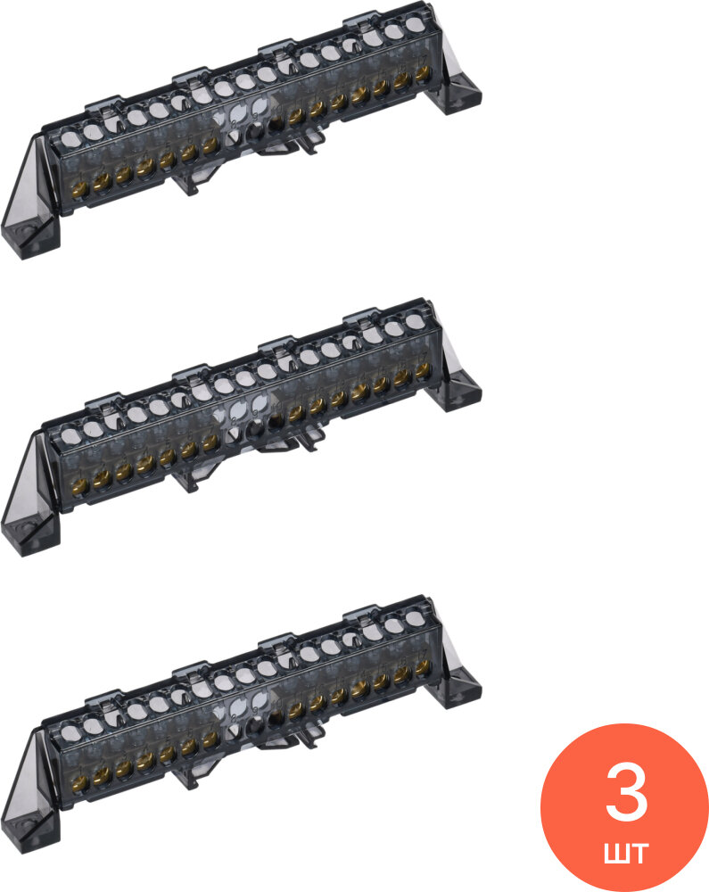 Шина IEK / ИЭК Tekfor N ноль в комбинированном DIN-изоляторе cтойка, 6х9-(7+7)-Ч, 100А / соединитель проводов (комплект из 3 шт)