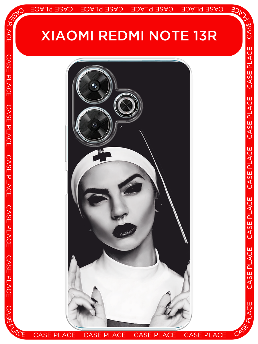 Чехол на Xiaomi Redmi Note 13R/Redmi 13/Poco M6 4G/M6 Plus / Сяоми Редми Ноут 13R/Редми 13/Поко М6 4G/M6 Плюс с принтом Черная монашка