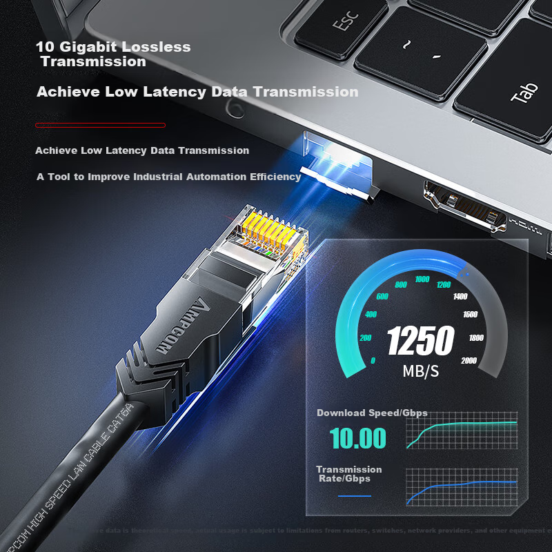 AMPCOM 0.3m Ultra Flexible CAT6A Unshielded UTP Oxygen-Free Copper Industrial Ethernet Cable for High-Speed Router Computer Network Connection Black AMC6ABK3