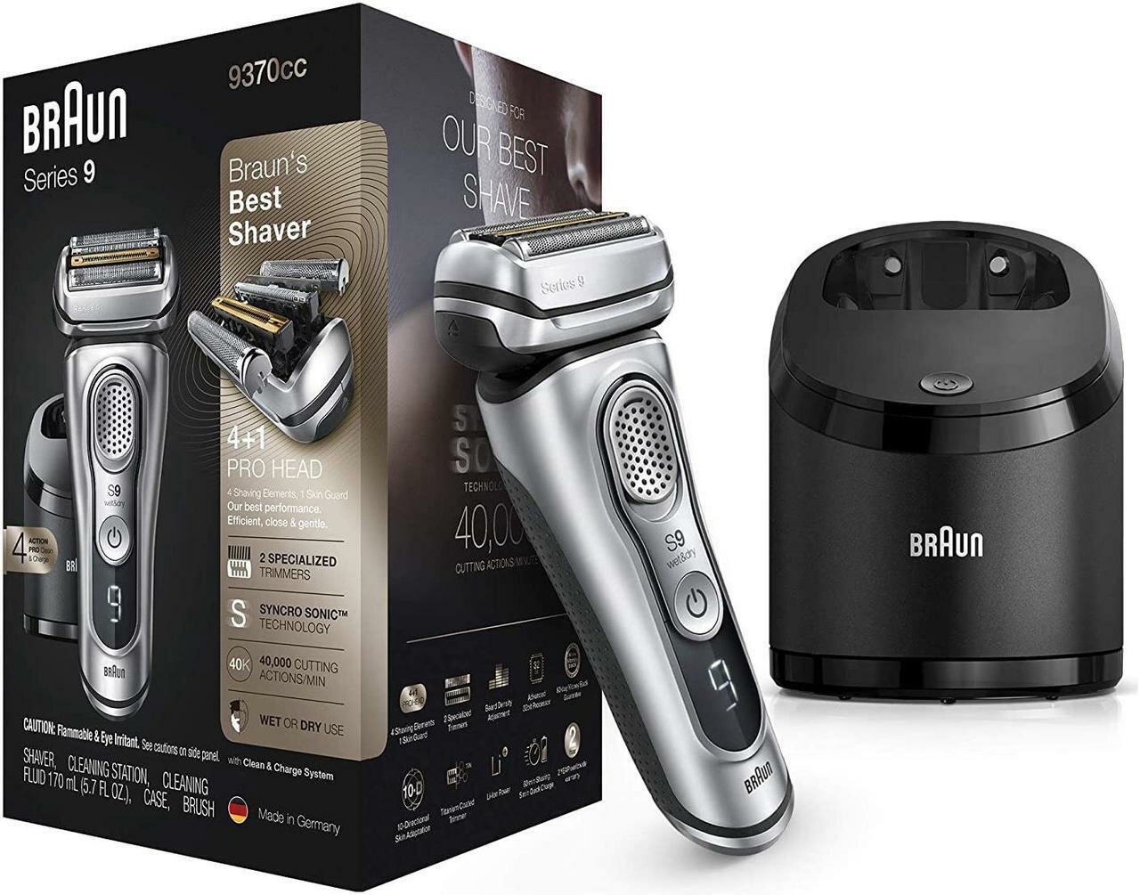 Braun-S9-9370CC Электрические бритвы для мужчин из болонга, Германия, плавающие с 4 лезвиями, умные бритья с увлажнениями и водой для всего тела
