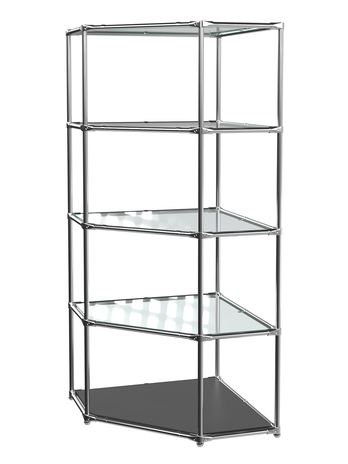 Угловой стеллаж Хром №1 с полками Стекло 6 мм, Черный. Производитель товара - компания ТОБ.