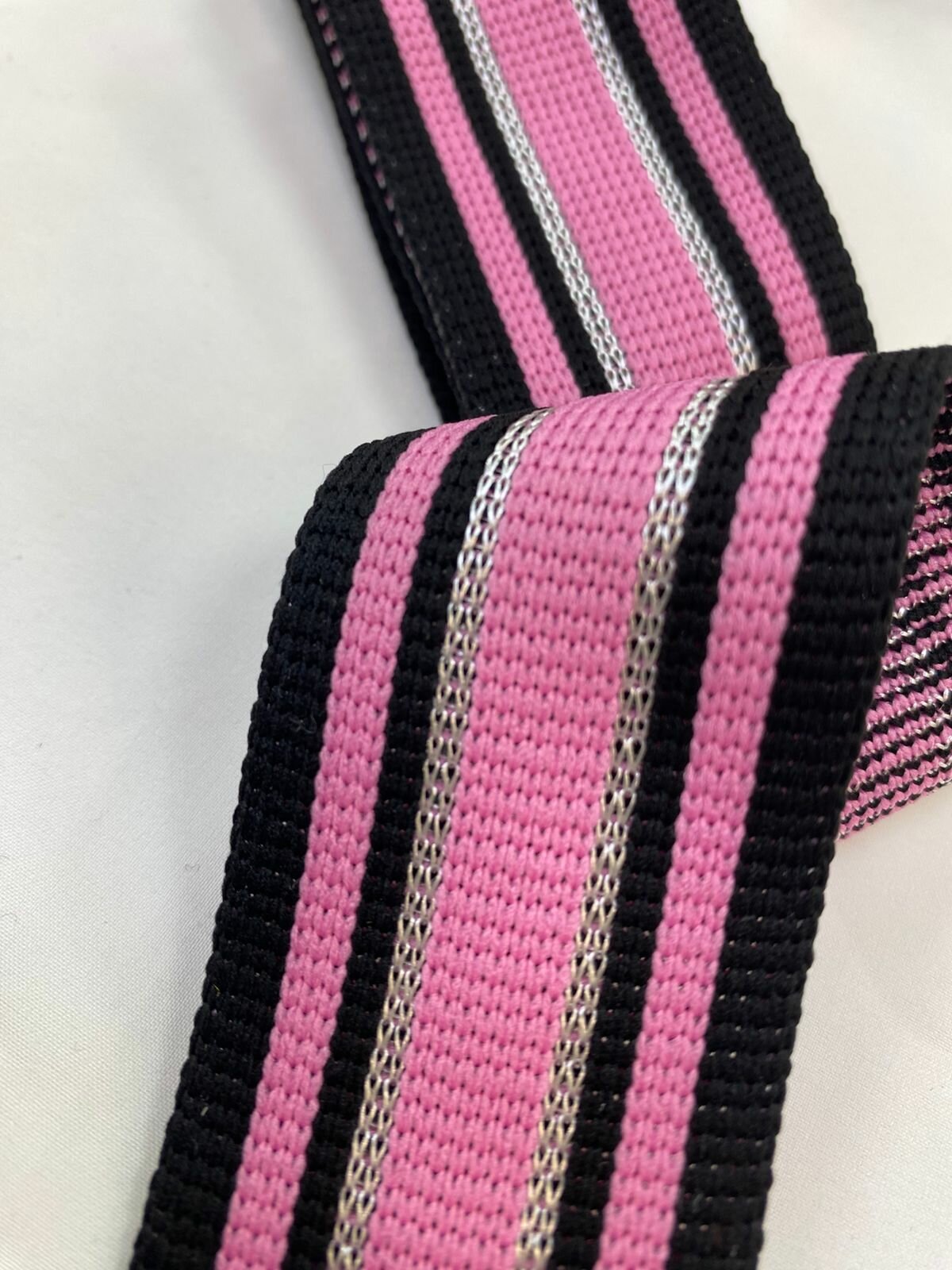 Лента трикотажная "Лампас", полиэстер, ширина 4 см, длина 3 м, чёрный/розовый