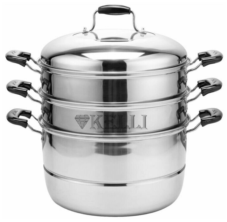 KELLI KL-4281-28, Мантоварка из нержавеющей стали, 3 яруса, d: 28см
