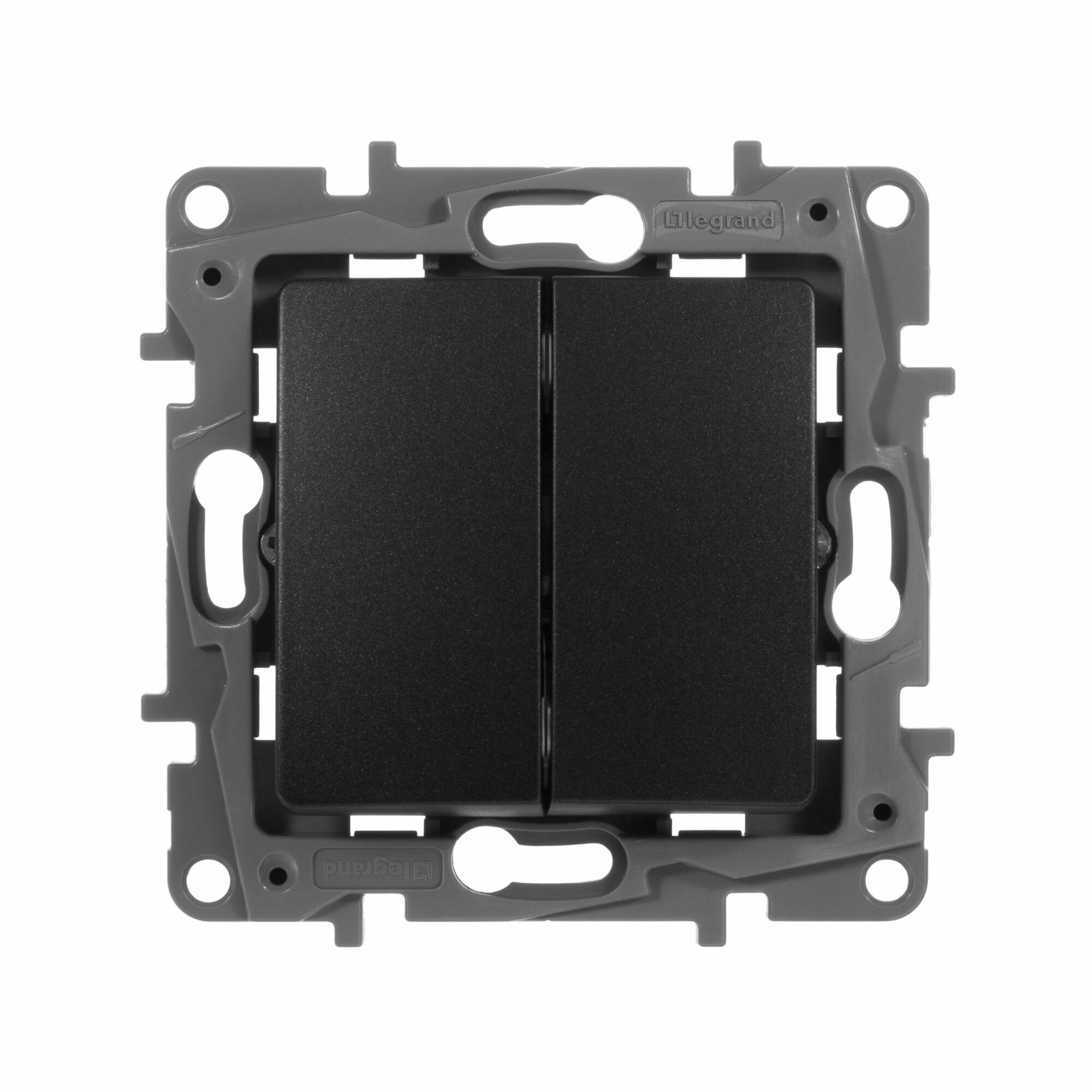 Legrand Etika Антрацит Выключатель 2-клавишный, авт. клеммы, 10 AX, 250 В, 672602