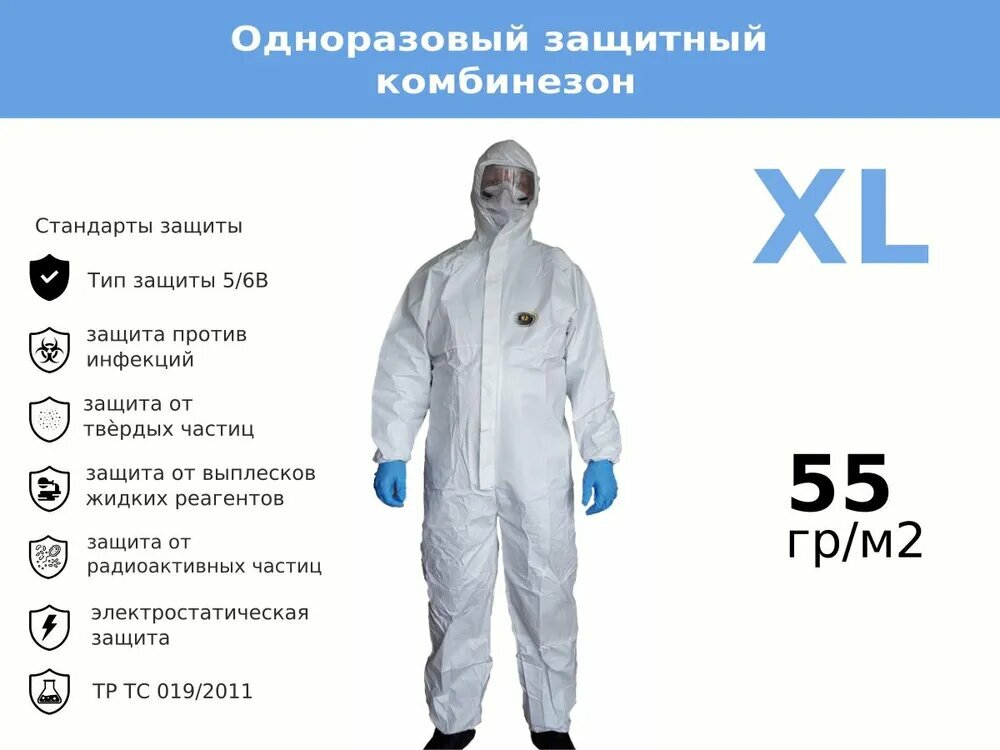Одноразовый комбинезон защитный, костюм химзащитный для маляра, для пинбола, 55 гр, спецодежда