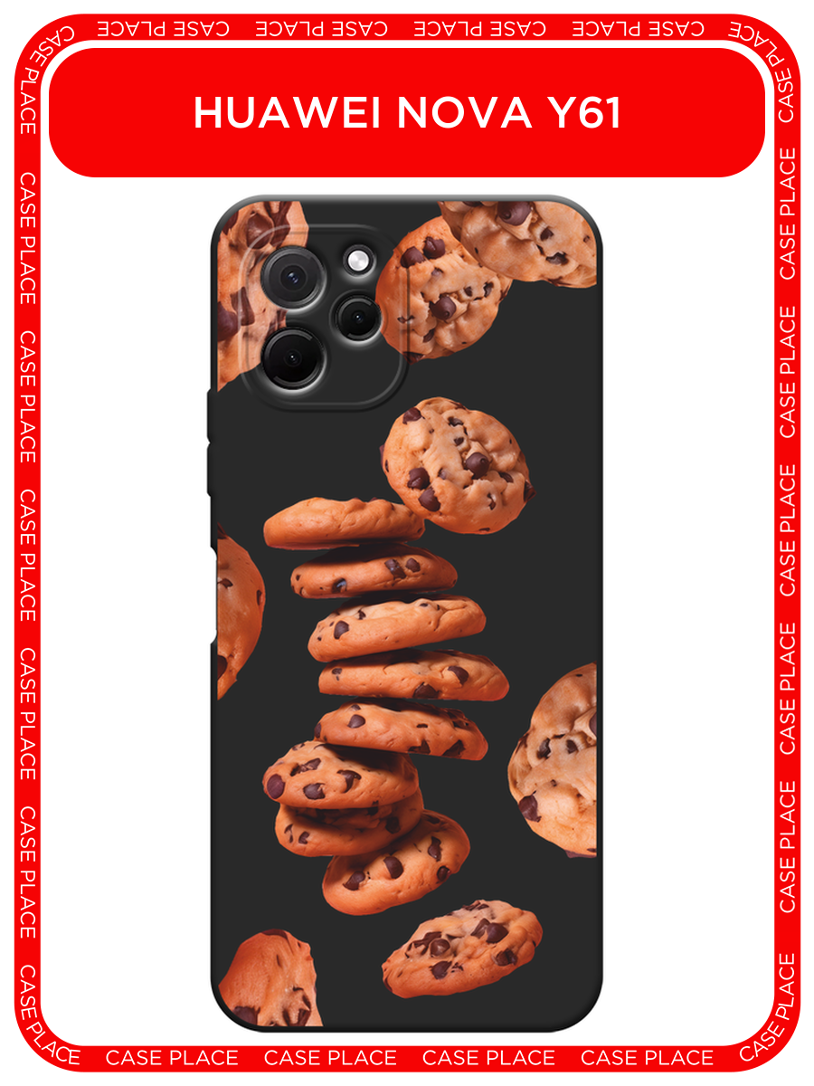 Черный матовый чехол на HuaweI Nova Y61 / Хуавей Нова Y61 с принтом world of cookies