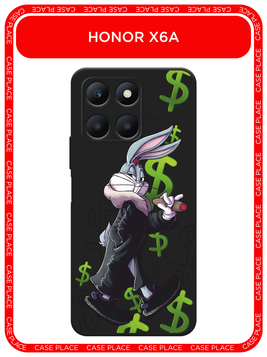 Черный матовый чехол на Honor X6A / Хонор X6A с принтом Rich Bugs Bunny