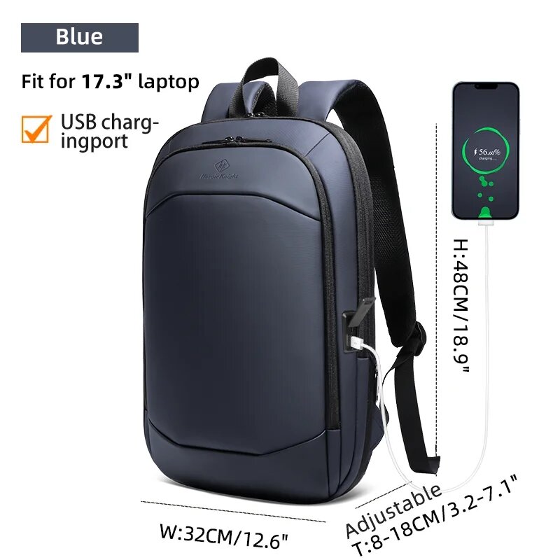 Мужской рюкзак для ноутбука 17.3" Blue, USB, 48x32x18.9см