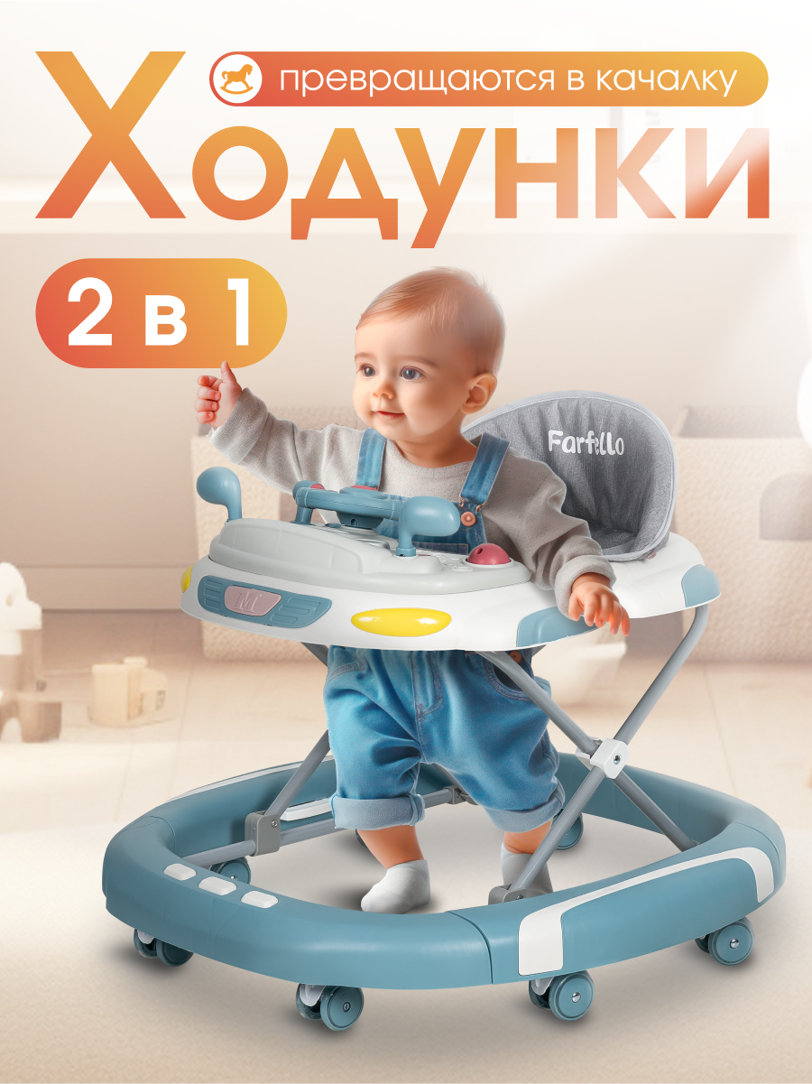Ходунки детские Farfello A5, для детей от 6 до 18 месяцев, до 12 кг, игровая панель, цвет синий