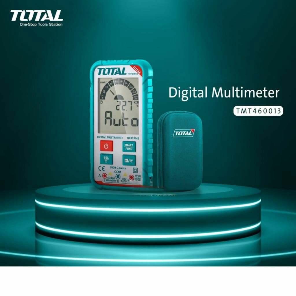 Цифровой мультиметр TOTAL TMT460013, CAT III, 600V, подсветка, фиксация измерений, бирюзовый