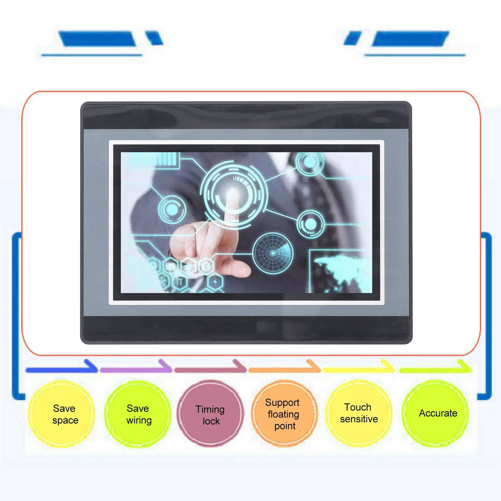 7-дюймовый сенсорный экран PLC HMI DC24V 5A Программируемый логический контроллер 2-канальная термопара K Измерение температуры 12-дюймовый 8-выходной сенсорный экран PLC