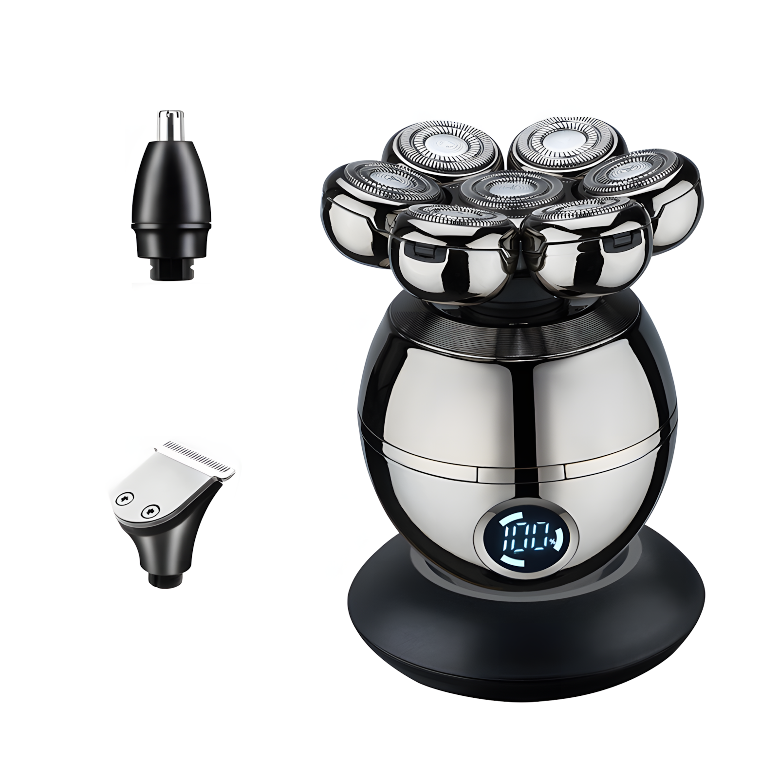 Электрическая бритва RQ8870 с 7 лезвиями и ЖК-дисплеем + триммер для носа + насадка для стрижки волос, серебристый