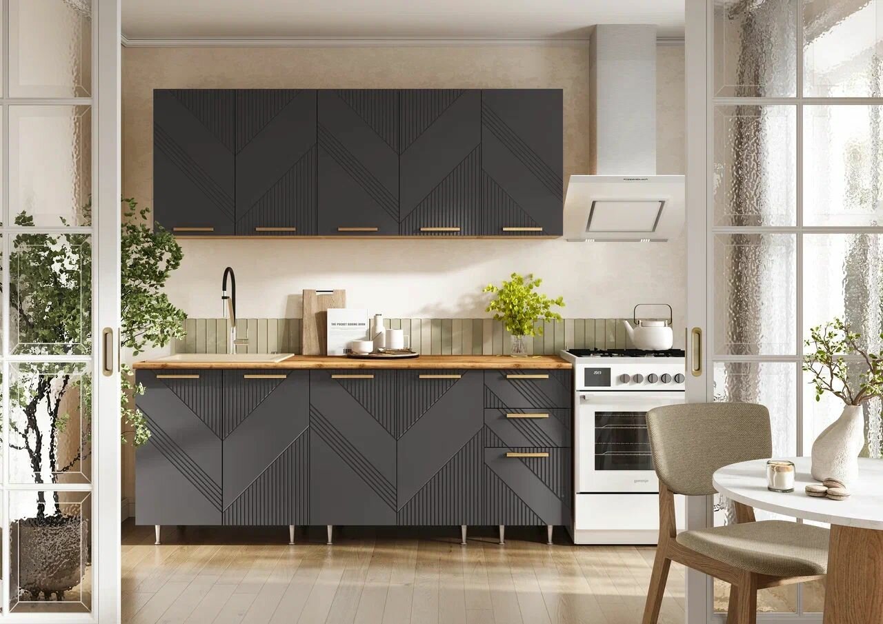 Кухня Ирис 2,0м (490) (Браш Графит, Дуб Крафт (Дуб вотан))