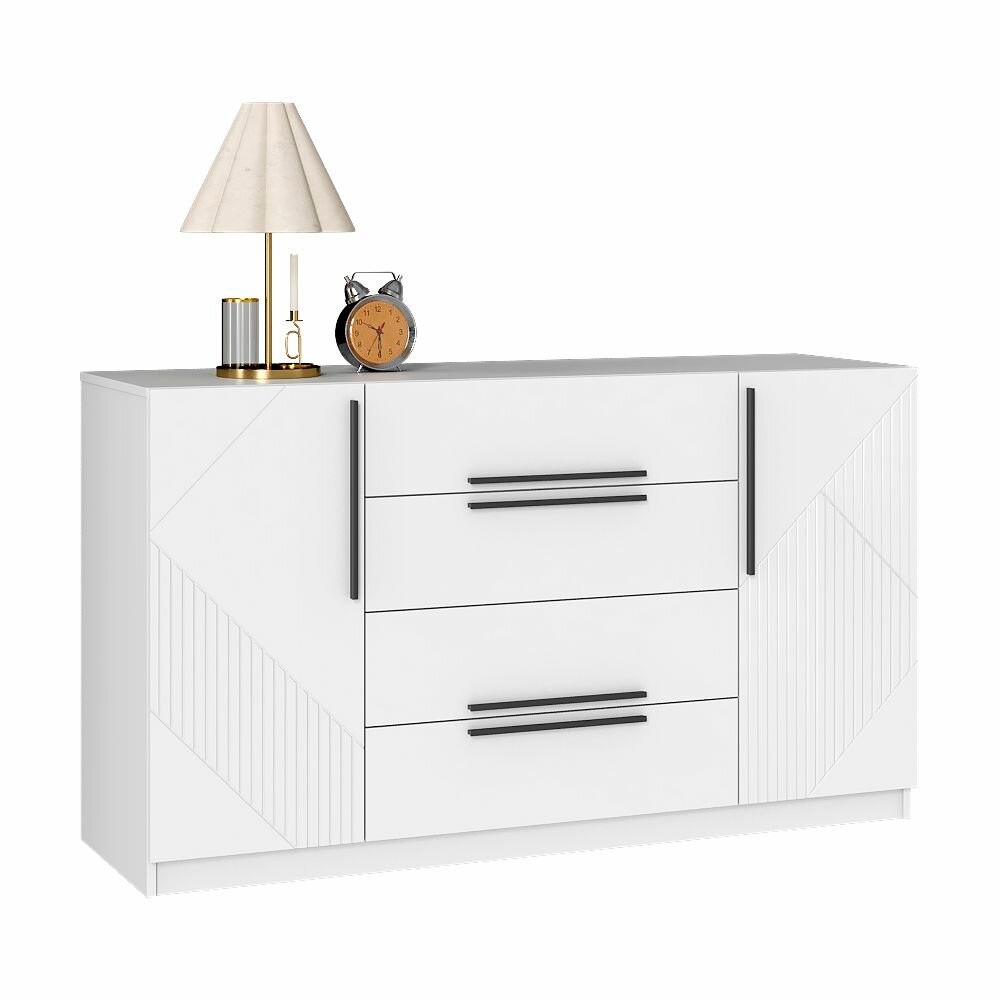 Комод Палермо от ВНК-Мебель с 4 ящиками и 2 дверцами, размер 150х47х86 см, цвет Белый