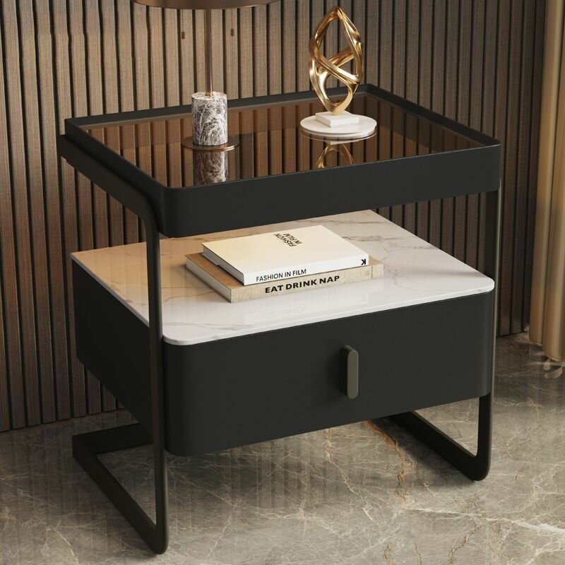 Прикроватная тумбочка из итальянской каменной плиты, современная минималистичная стеклянная прикроватная тумбочка