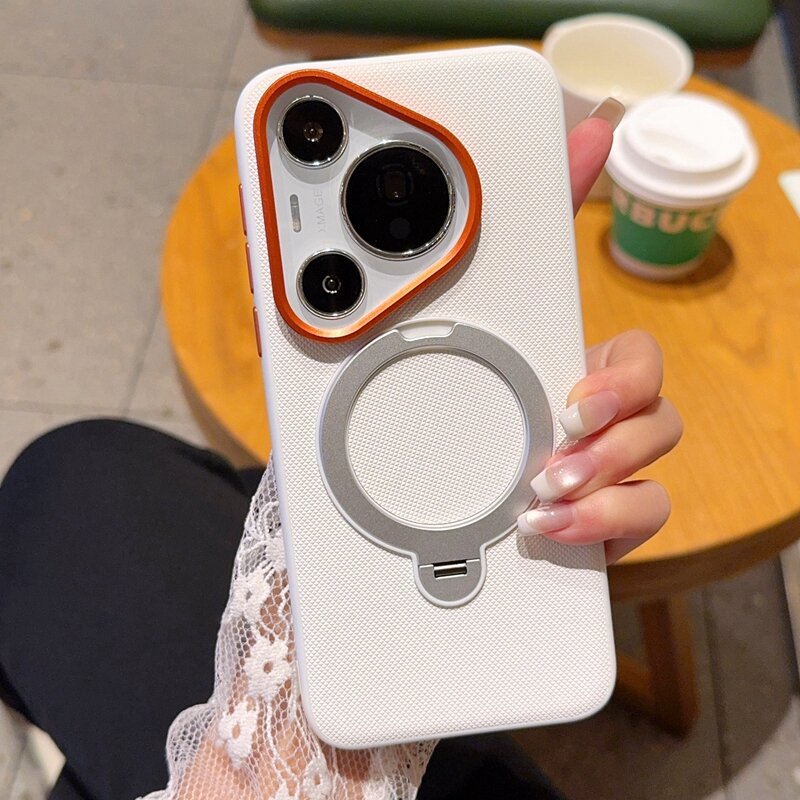 Чехол для Huawei Pura 70 Pro/Хуавей Пура 70 Про Магнитный кронштейн антиударный чехол, матовая поверхность, металл, резина, ударопрочный, Huawei, Huawei Pura 70 Pro, чехол-кардиомонитор, white