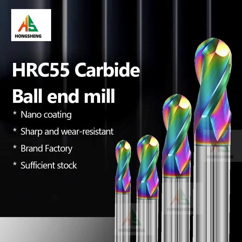 HRC55 2-зубая сферическая концевая фреза Твердосплавная фреза Фрезерный станок с ЧПУ R0.75X4X50